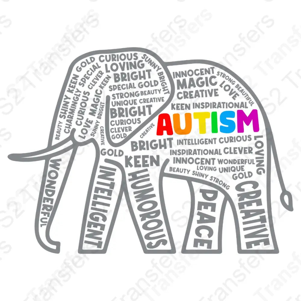 Autism Awareness Elephant Typography - DTF Transfer – S2 Transfers