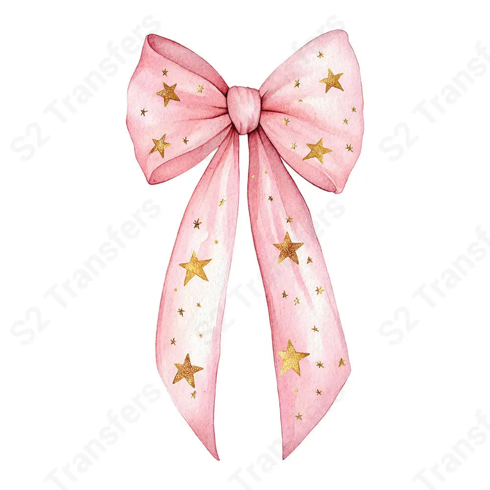Gold Stars Pink Bow - DTF Transfer – S2 Transfers