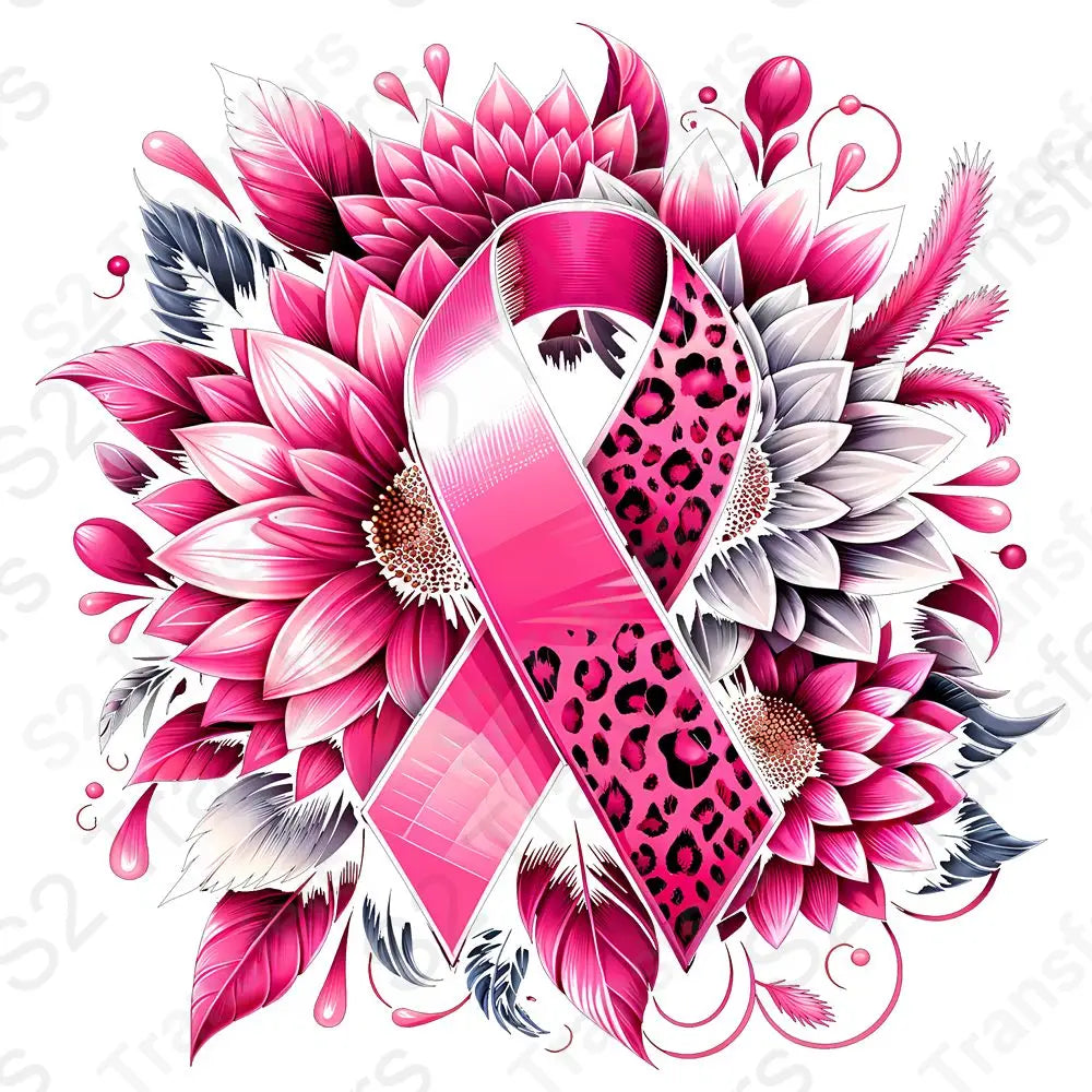 Vibrant Flower and Breast Cancer Ribbon - DTF Transfer – S2 Transfers
